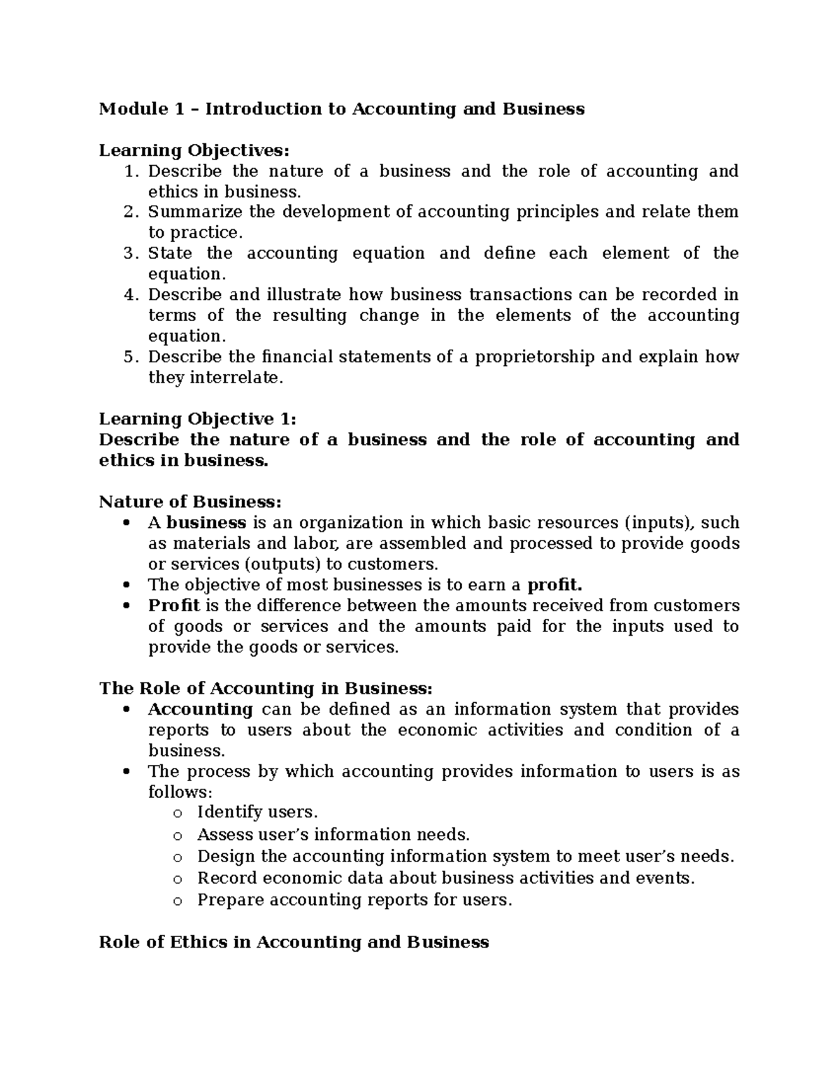 Module 1 - Introduction - Module 1 – Introduction to Accounting and ...