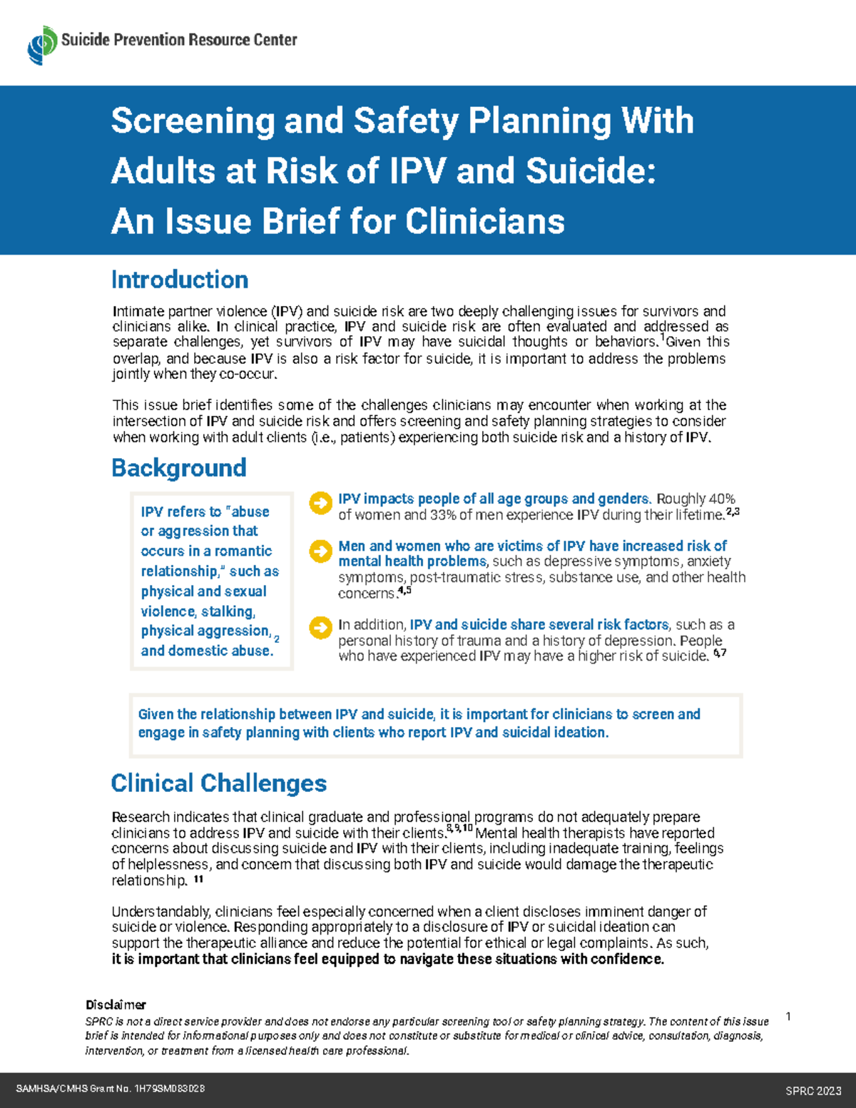 IPV screening and safety planning with adults at risk for IPV and ...