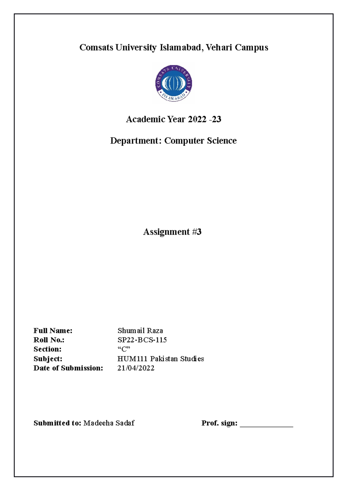 Project done - Comsats University Islamabad, Vehari Campus Academic ...