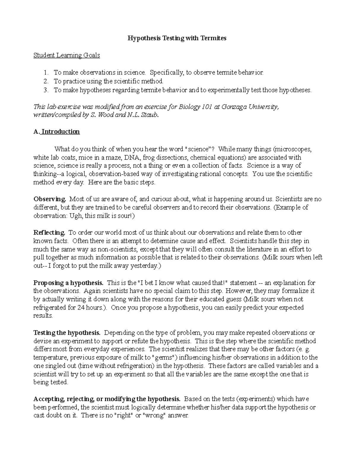 Handout Hypthesis Testing with Termites - Hypothesis Testing with ...