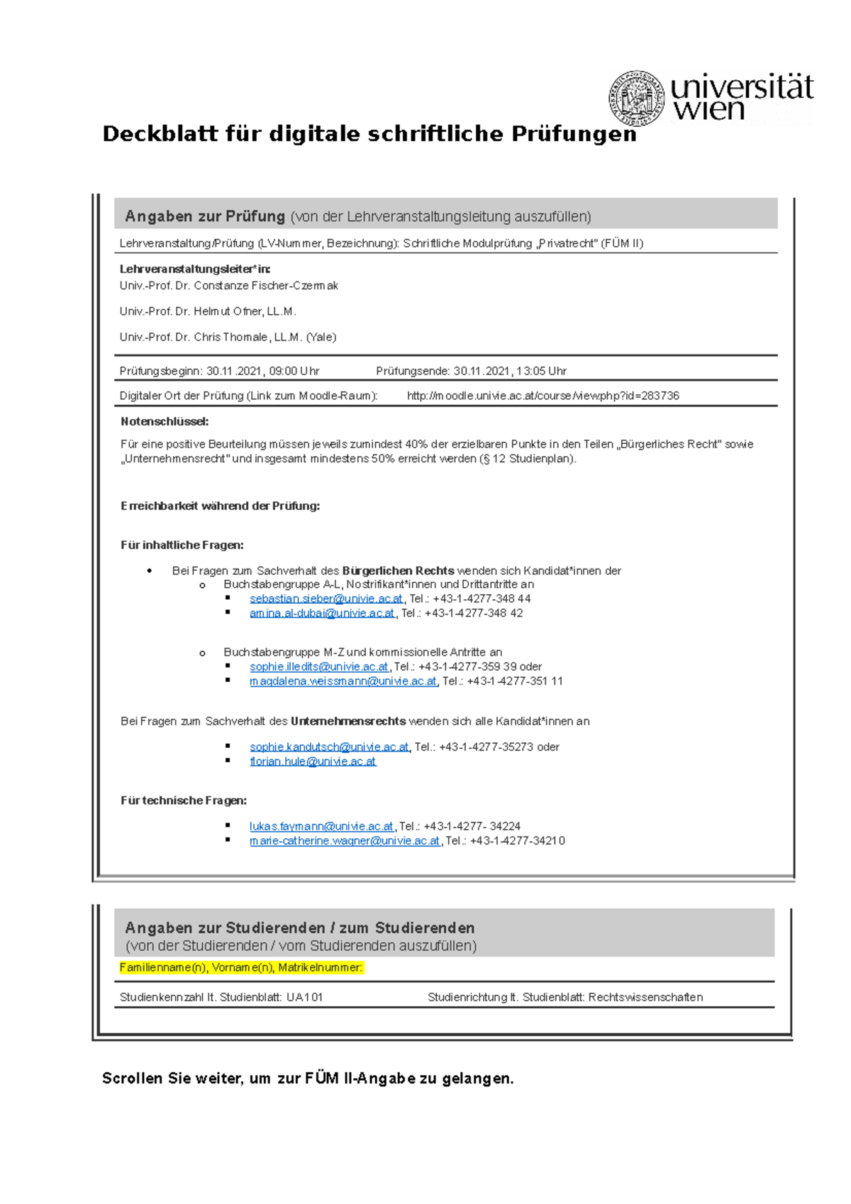 Nur Angabe FÜM II 30 - Deckblatt für digitale schriftliche Prüfungen ...