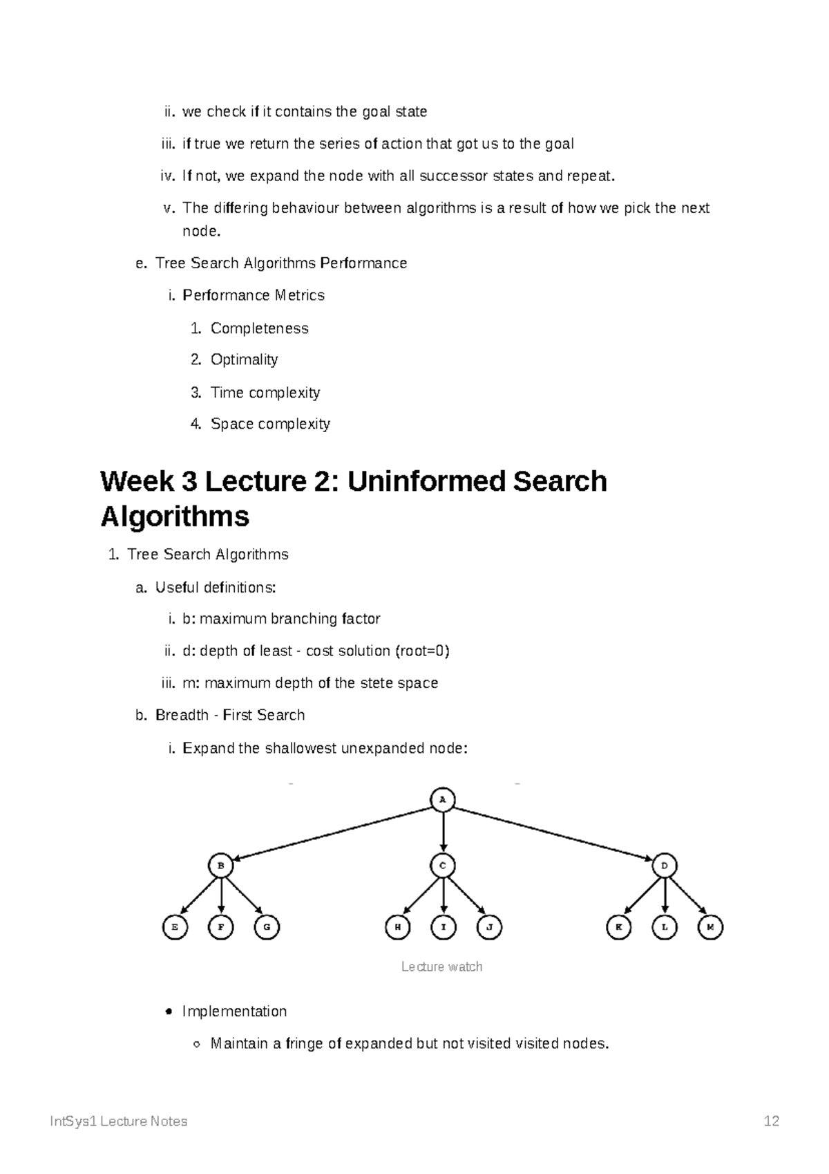 Int Sys 1 Lecture Notes Part 2 Ii We Check If It Contains The Goal State Iii If True We