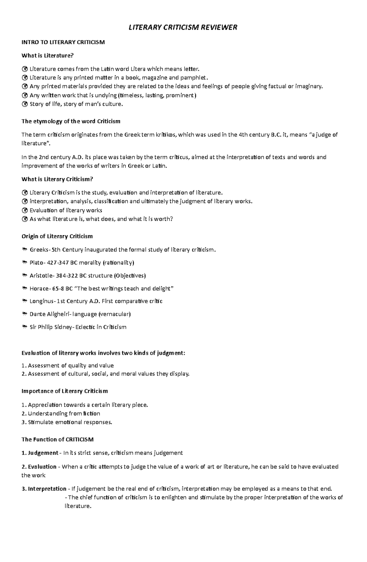 Literary- Criticism- Reviewer - LITERARY CRITICISM REVIEWER INTRO TO ...