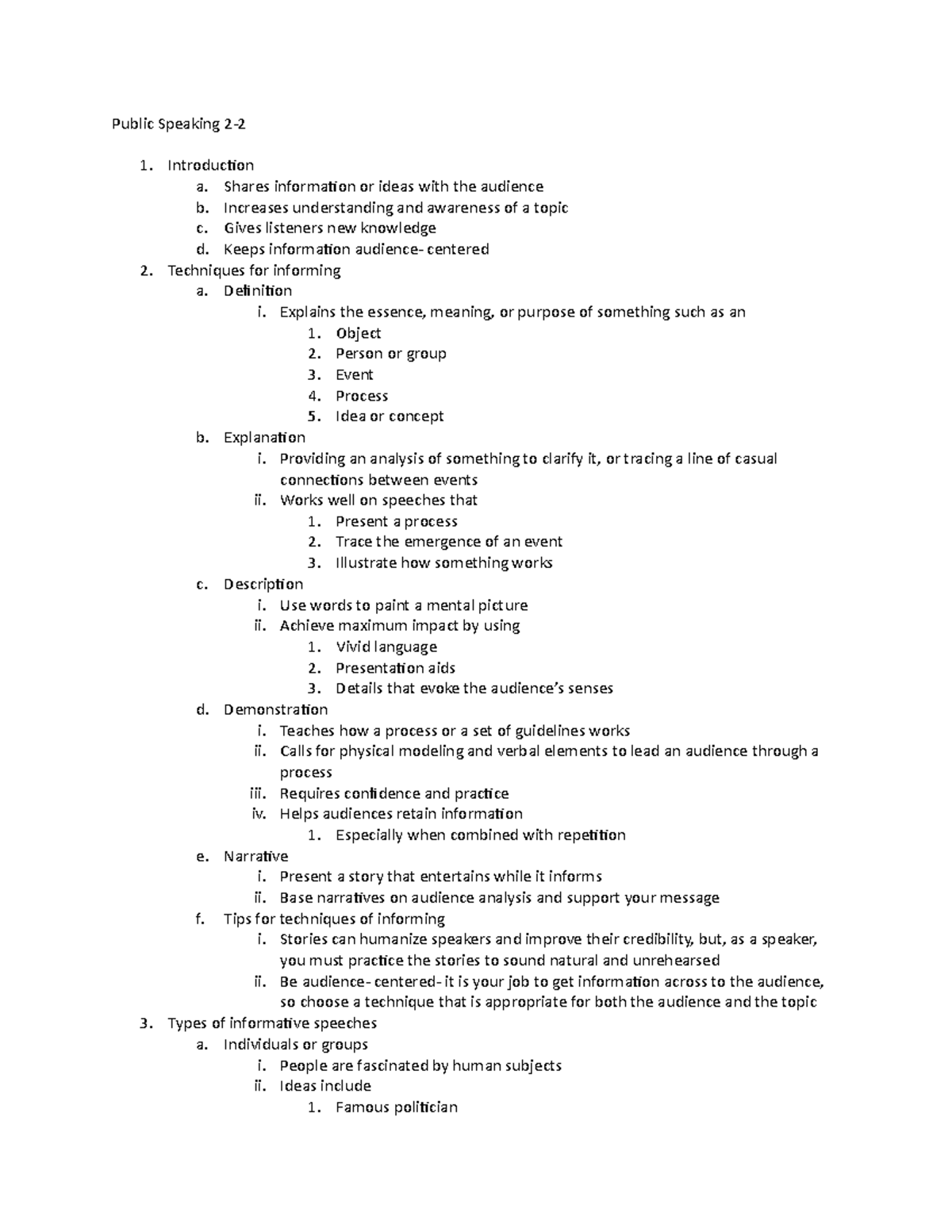 Public Speaking 2-2 - Introduction a. Shares information or ideas with ...