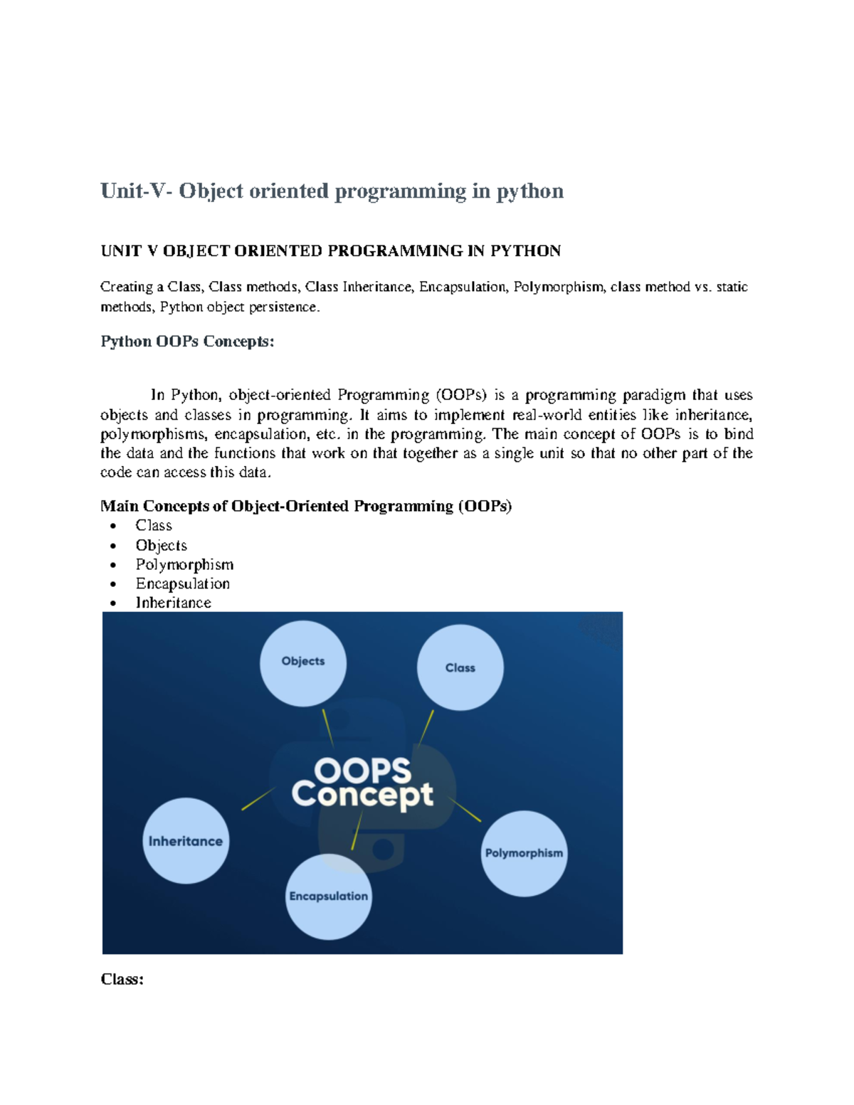 Unit V Python 230222 170609 Unit V Object Oriented Programming In Python Unit V Object