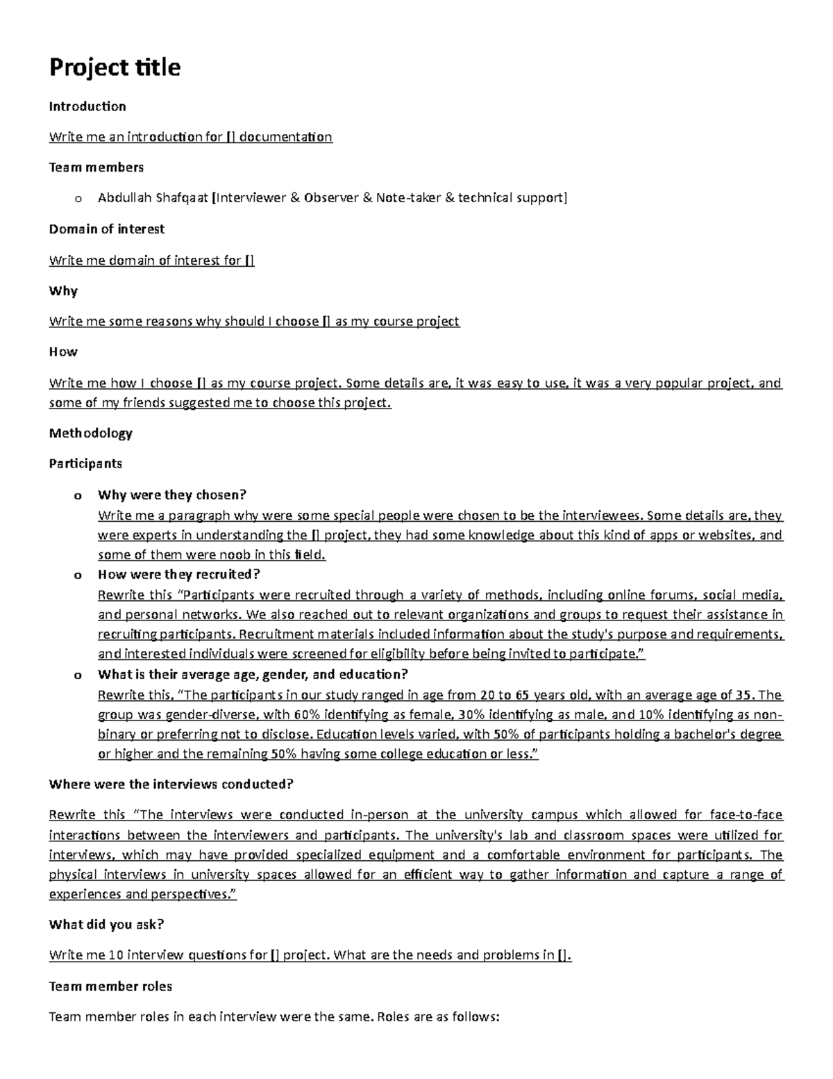 HCI project formate - Happy. - Project title Introduction Write me an ...