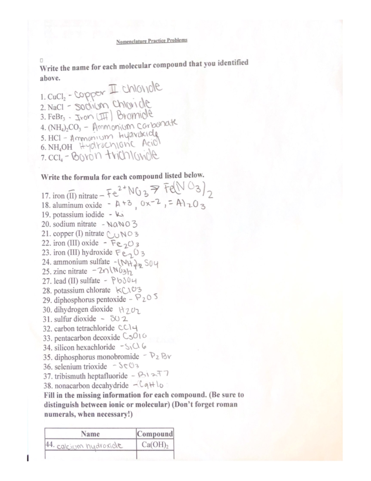 Nomenclature Practice Problems - Chem 060 - Studocu
