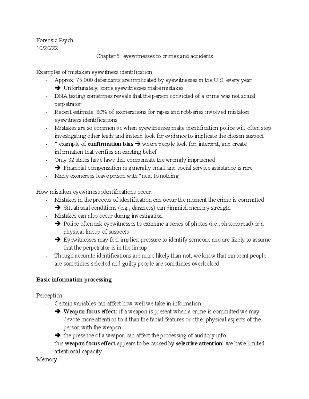 Forensic Psych overall notes - Forensic Psych 10/20/ Chapter 5 ...