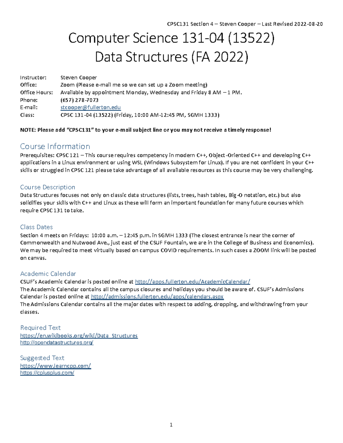 Syllabus Cpsc131 Fa2022 Cooper Computer Science 131 04 13522 Data Structures Fa 2022 