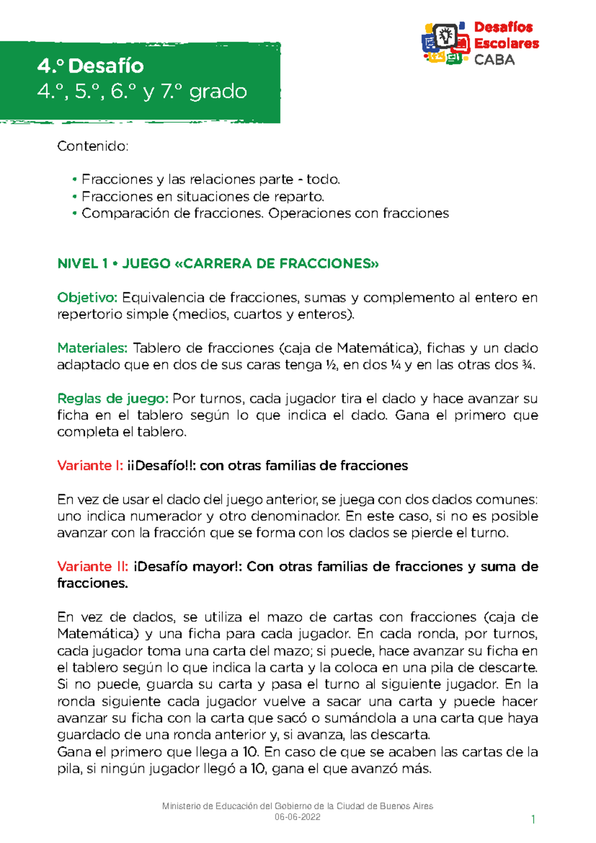 matematica 4to desafio fracciones - Contenido: Fracciones y las ...