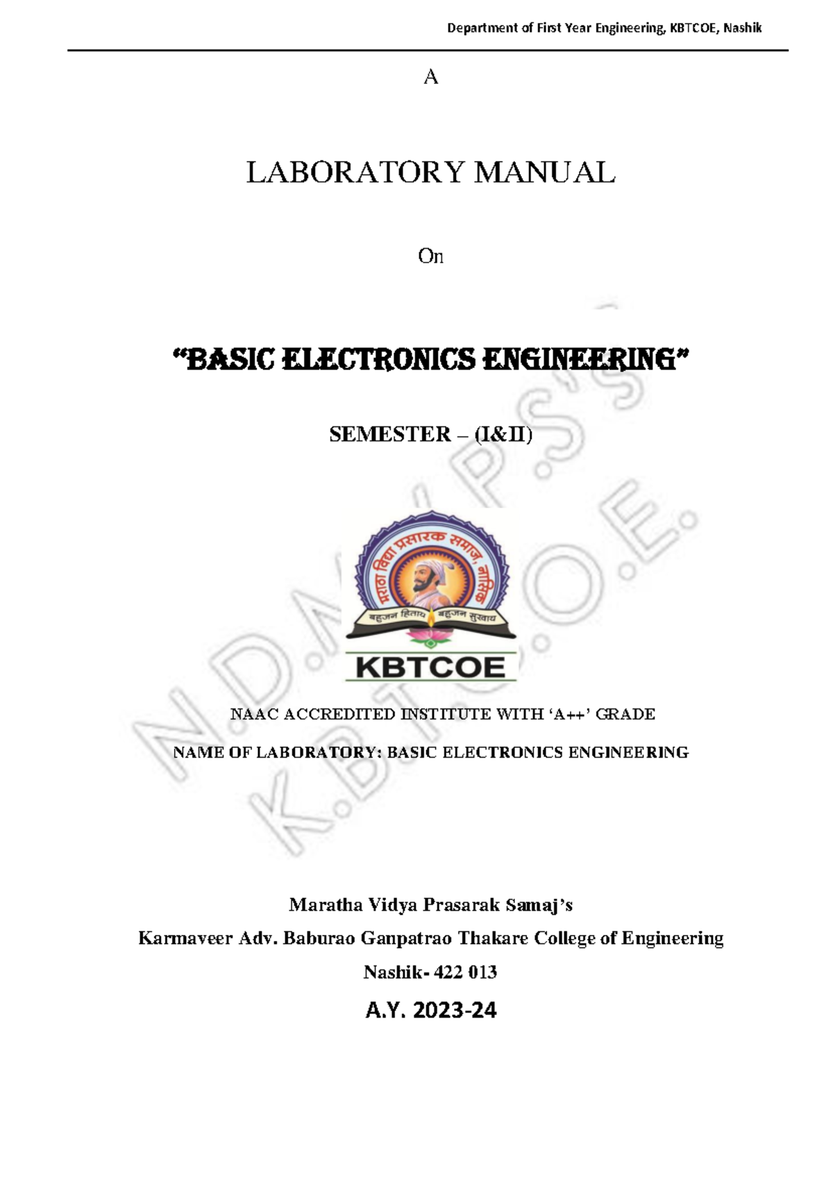 FE BXE Manual 23-24 - notes - A LABORATORY MANUAL On “BASIC ELECTRONICS ...