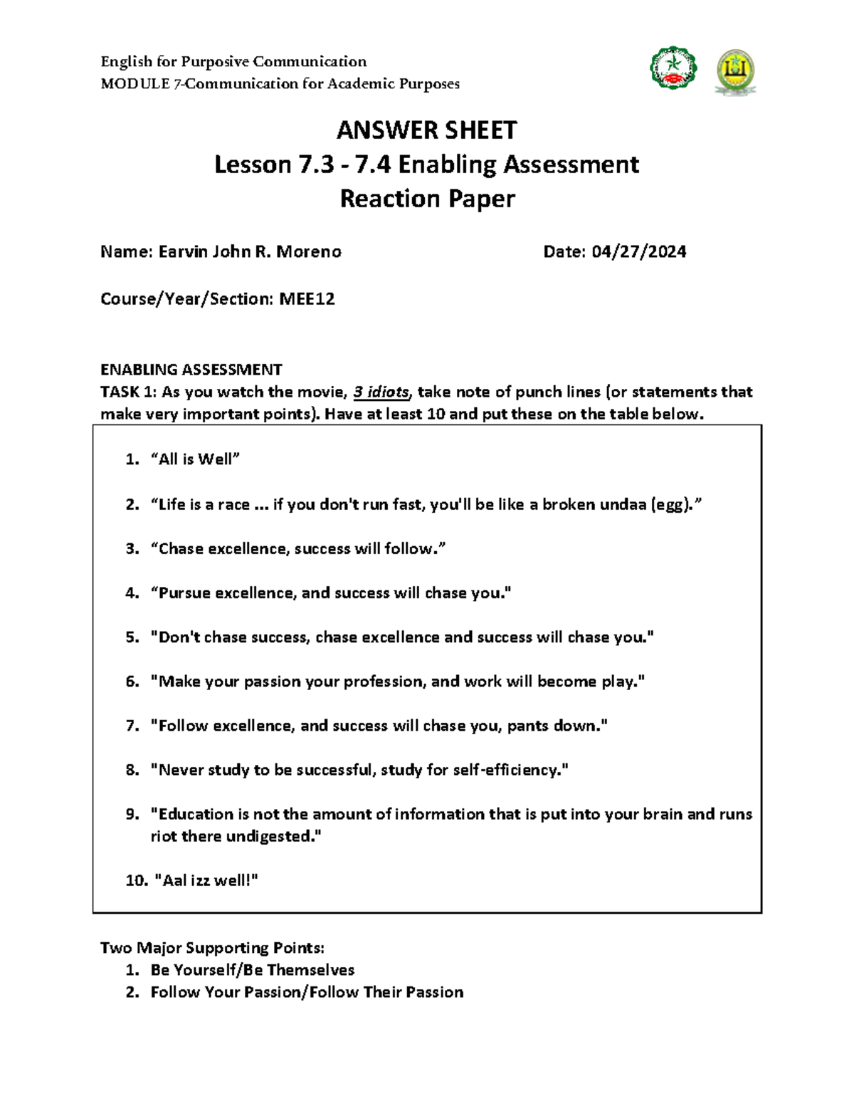 Module 7 EA English - Moreno - English for Purposive Communication ...