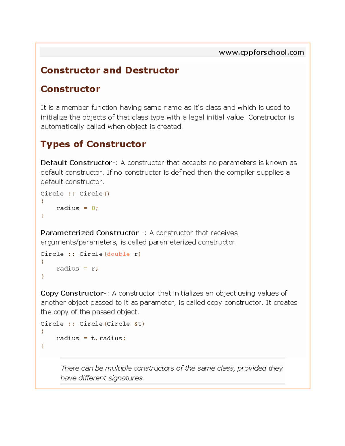 Chapter 19 Constructor And Destructor Cppforschool Constructor And