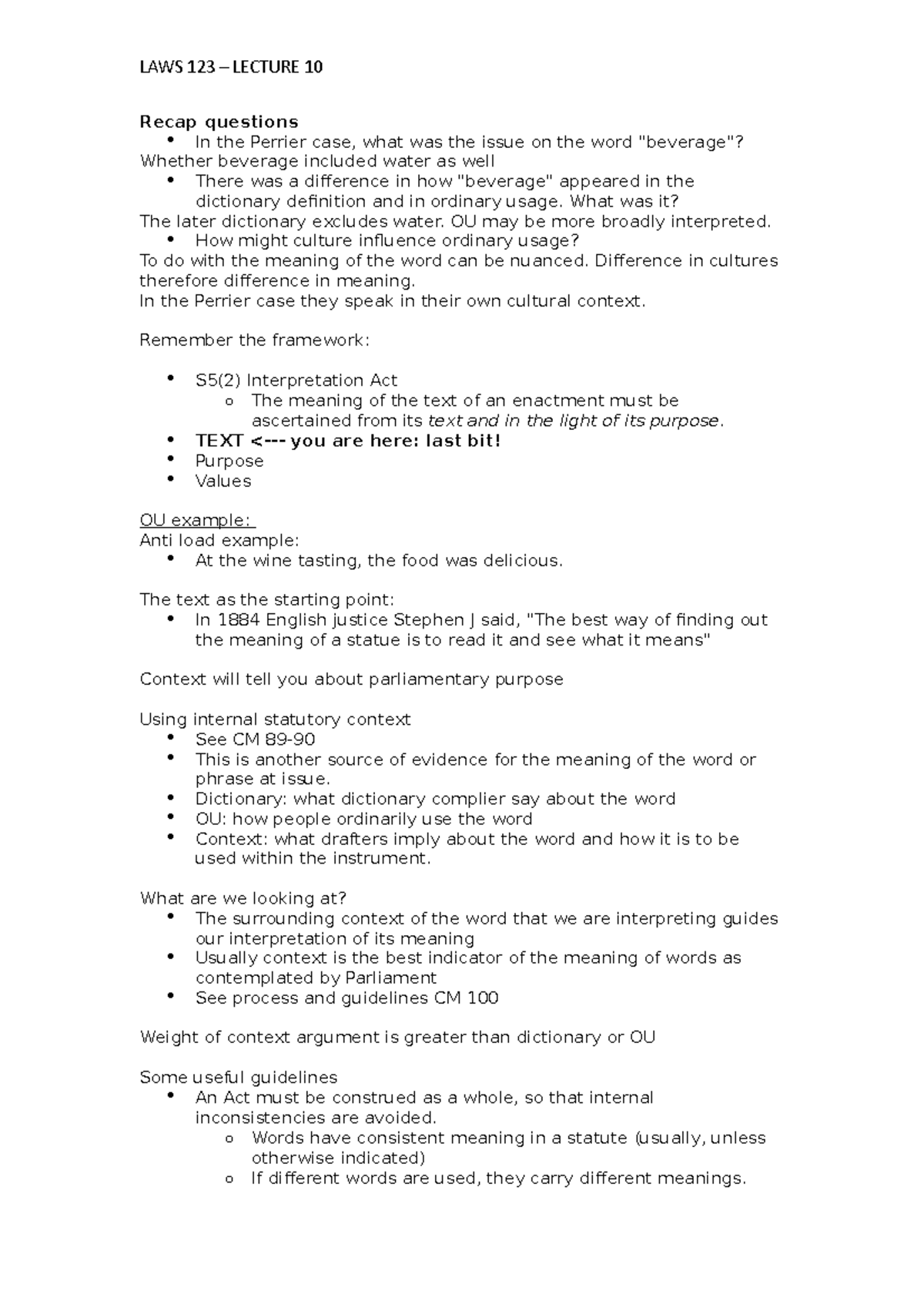 LAWS 123 – Lecture 10 - LAWS 123 – LECTURE 10 Recap questions In the ...