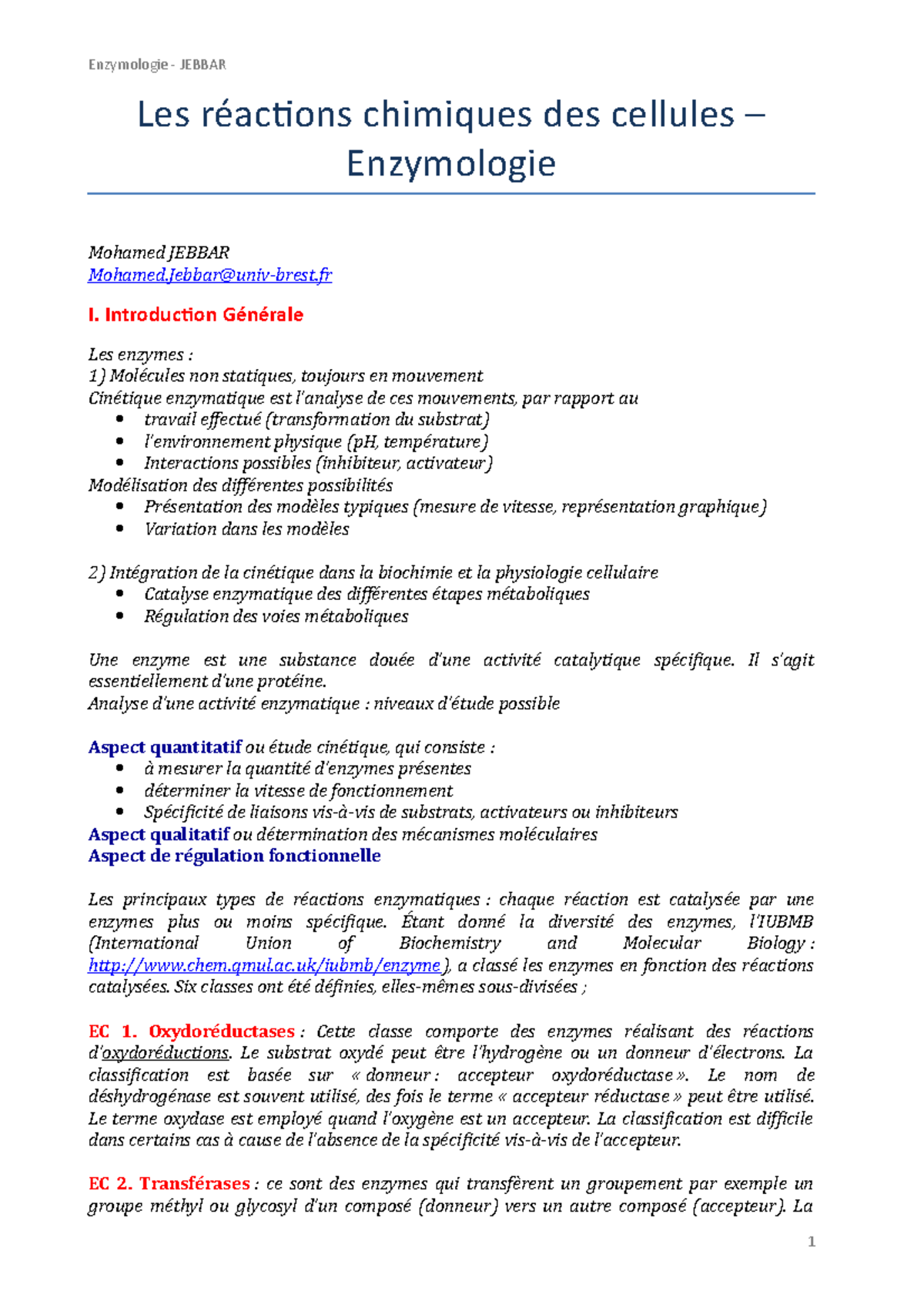 biochimie-enzymologie L2 - Les réactions chimiques des cellules ...