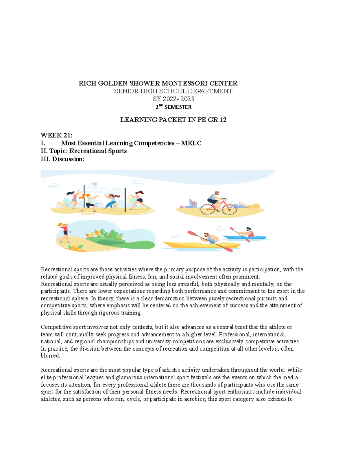 GR 12 PE 2ND Semester - Examination - RICH GOLDEN SHOWER MONTESSORI ...