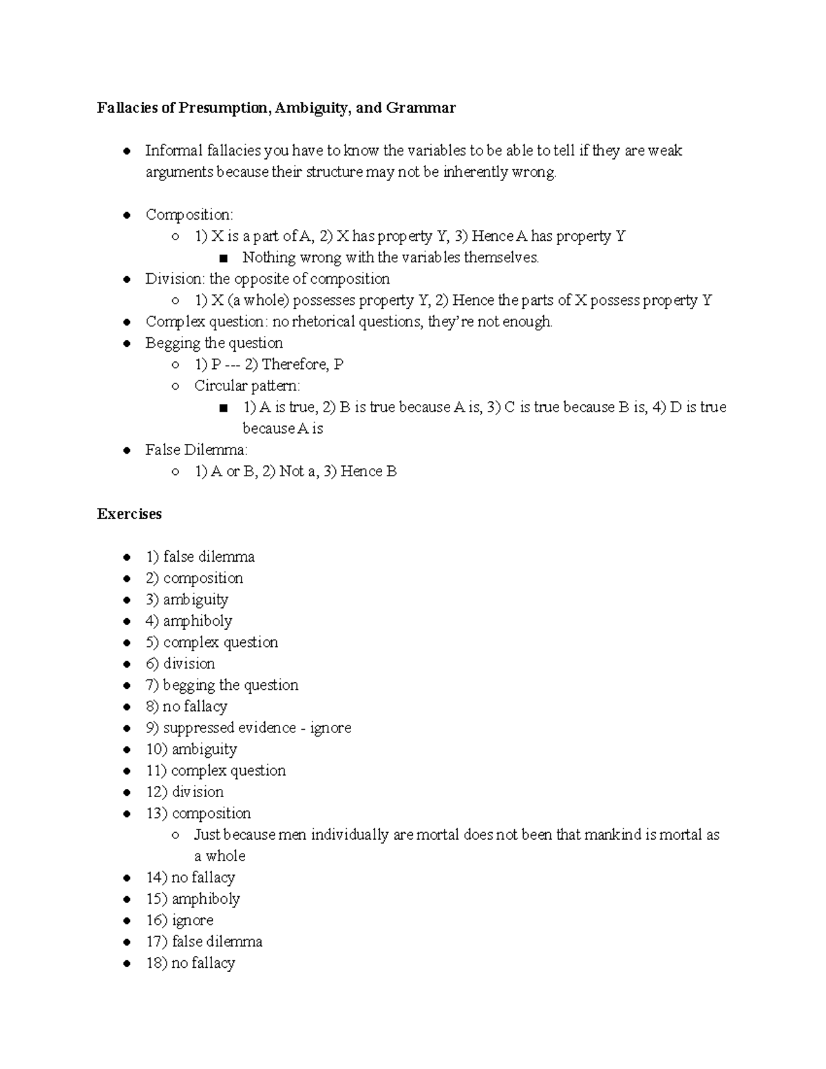 PHIL 1400 Notes 3 - Fallacies of Presumption, Ambiguity, and Grammar ...