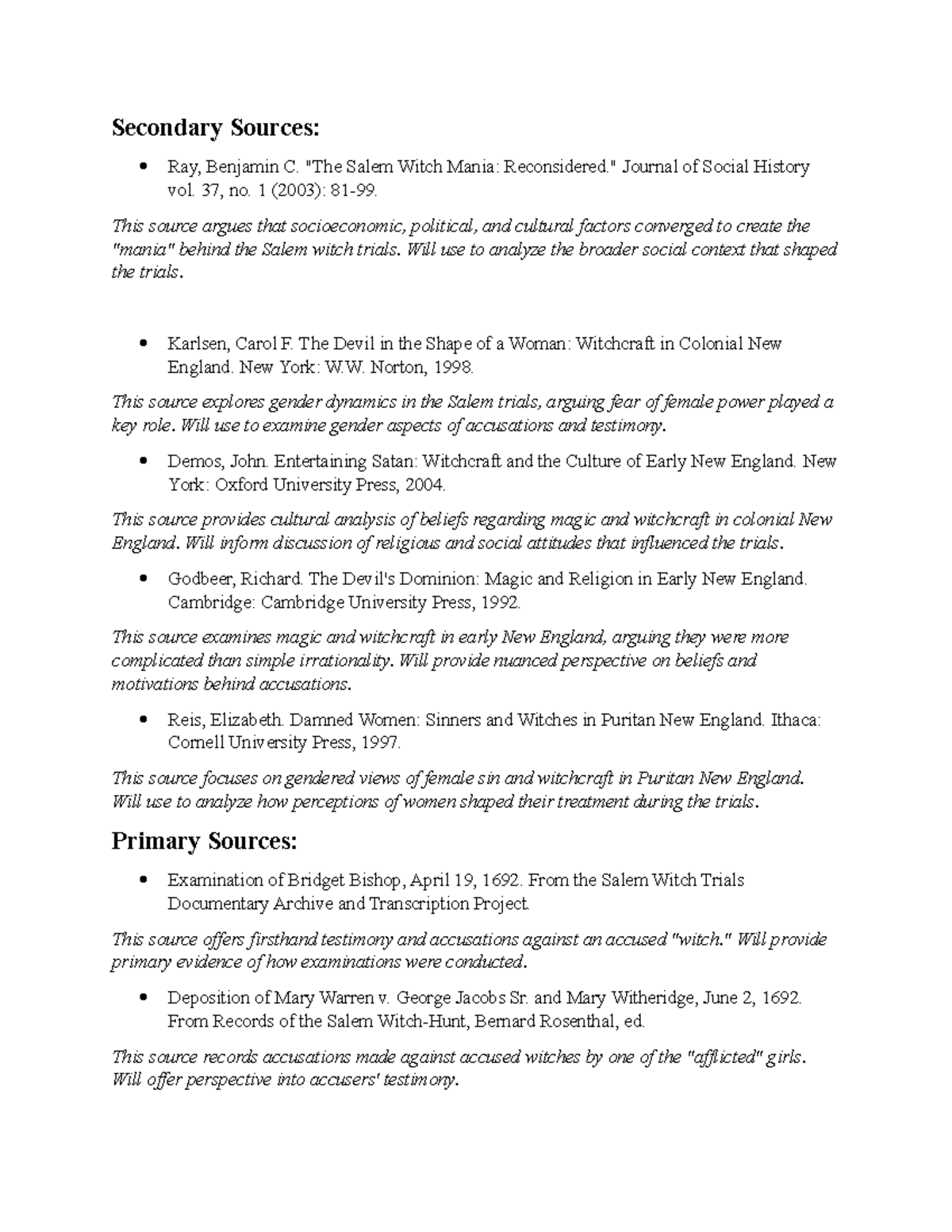 3-2 annotated Bibliography - Secondary Sources: Ray, Benjamin C. "The ...