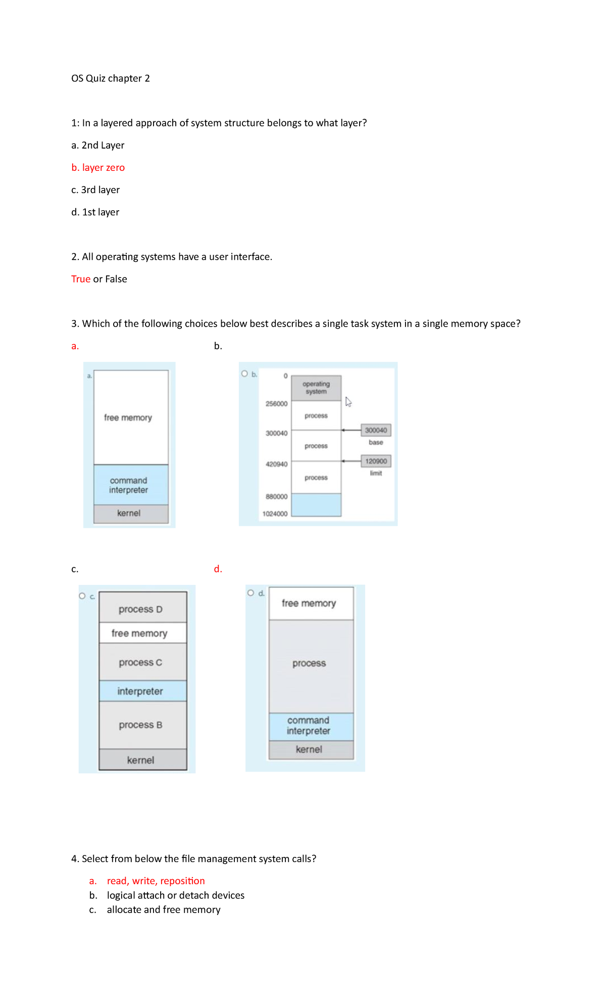 OS Quiz chapter 2 - asdad - OS Quiz chapter 2 1: In a layered approach ...