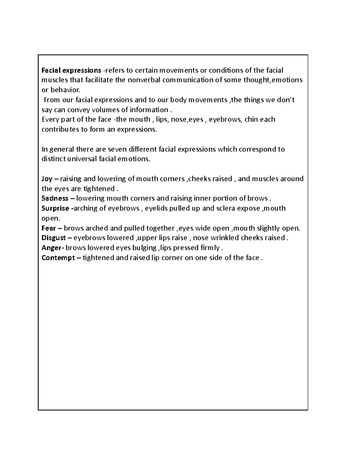 Hand outs facial expression and movements - Facial expressions -refers ...
