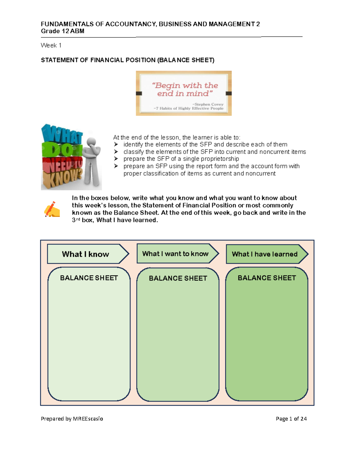 Week 1 Statement of Financial Position Balance Sheet - Grade 12 ABM ...