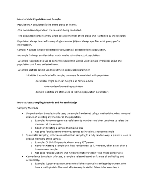 Module 1 Notes - Statistics: o The science of collecting, organizing ...