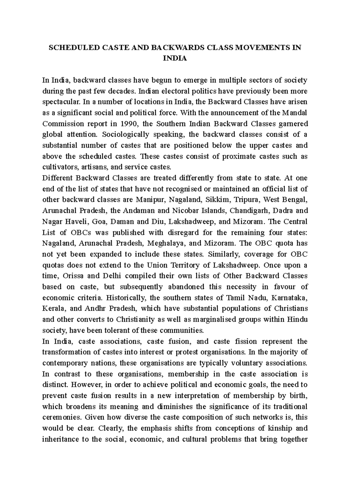 Scheduled Caste AND Backwards Class Movements IN India - SCHEDULED ...