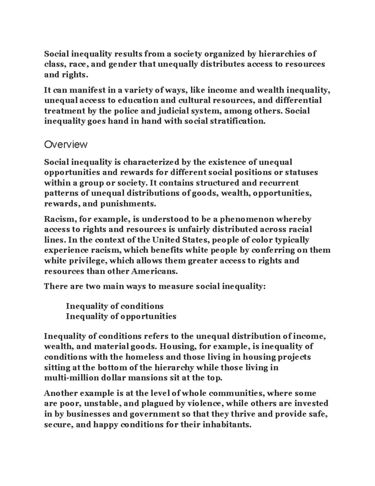 Social inequality 3 - notes - Social inequality results from a society ...