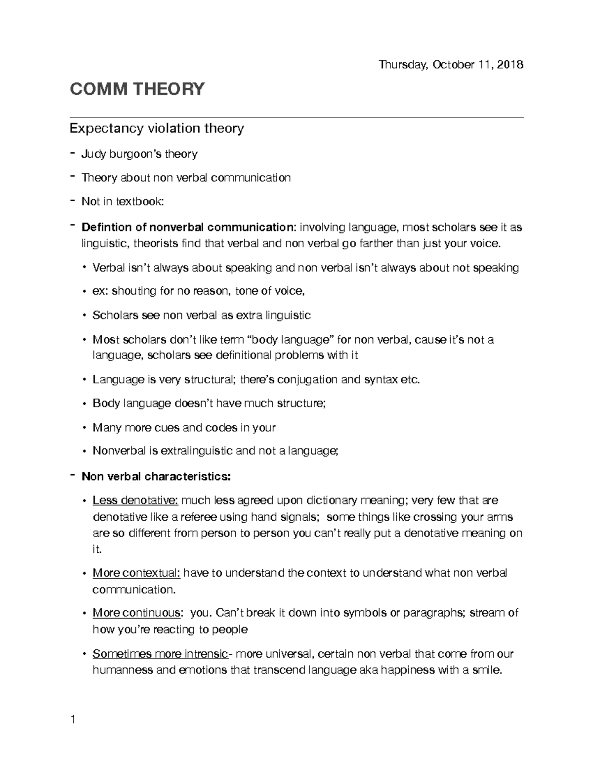 Comm theory evt theory - Lecture notes expectancy and nonverbal ...