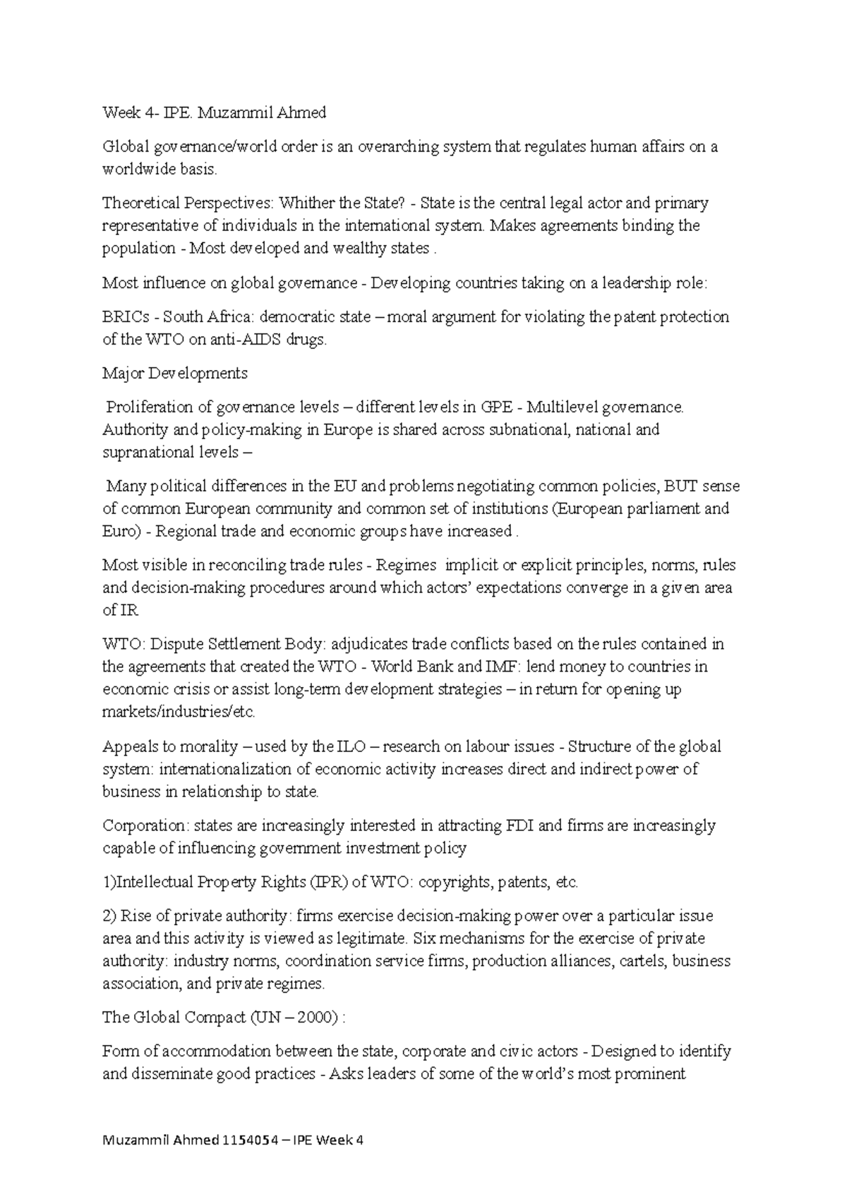 Week 4 Blck 2 Ipe - Tut answers - Week 4- IPE. Muzammil Ahmed Global ...