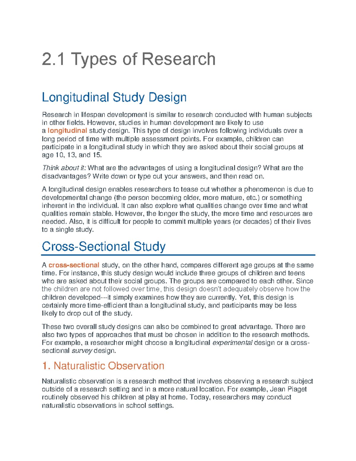 Module 2 notes - 2 Types of Research Longitudinal Study Design Research ...