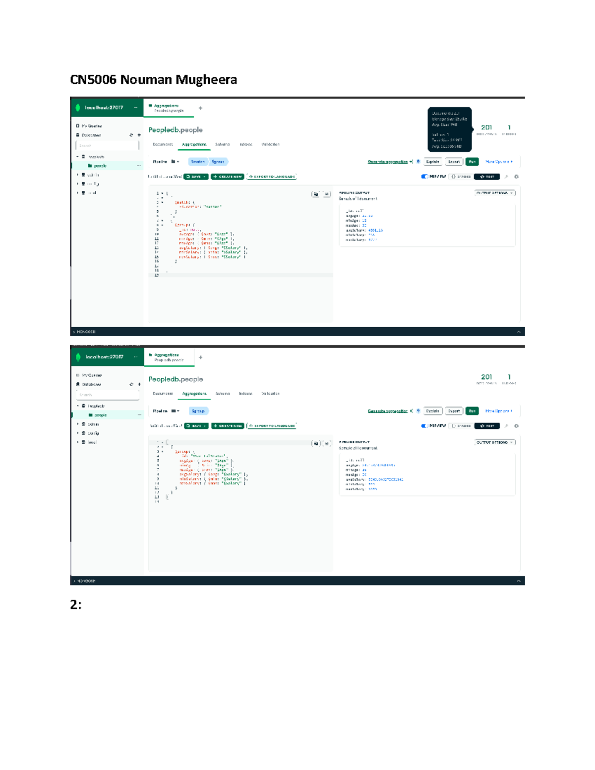 Lab 2 CN5006 - Just assessment for week 2 - CN5006 - CN5006 Nouman Mugheera 2: 3: 4: MONGOdb ...