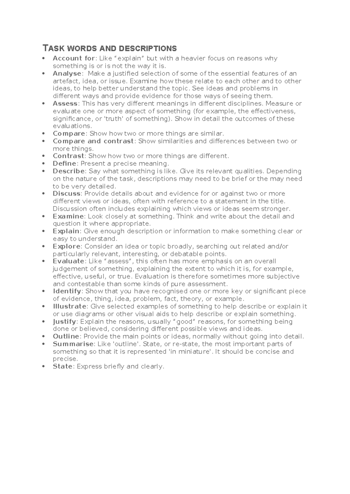 Task words and descriptions - TASK WORDS AND DESCRIPTIONS Account for ...