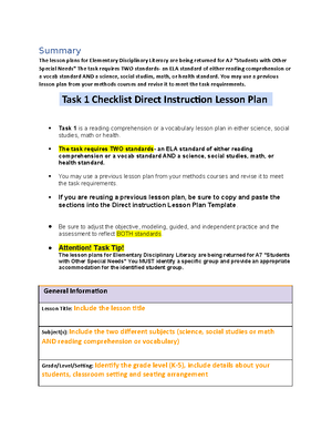 LVM1 TASK 2 Disciplinary Writing - Direct Instruction Lesson Plan Template General Information ...