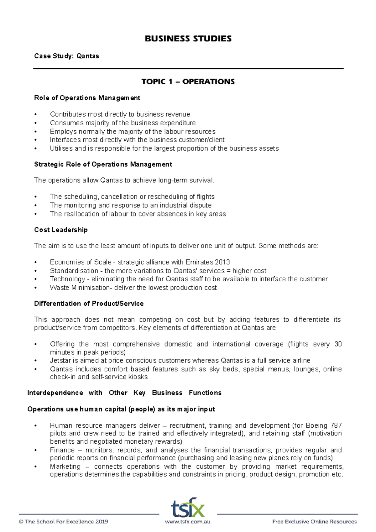 4799 - syllabus nsw on business studies - Case Study: Qantas Role of ...
