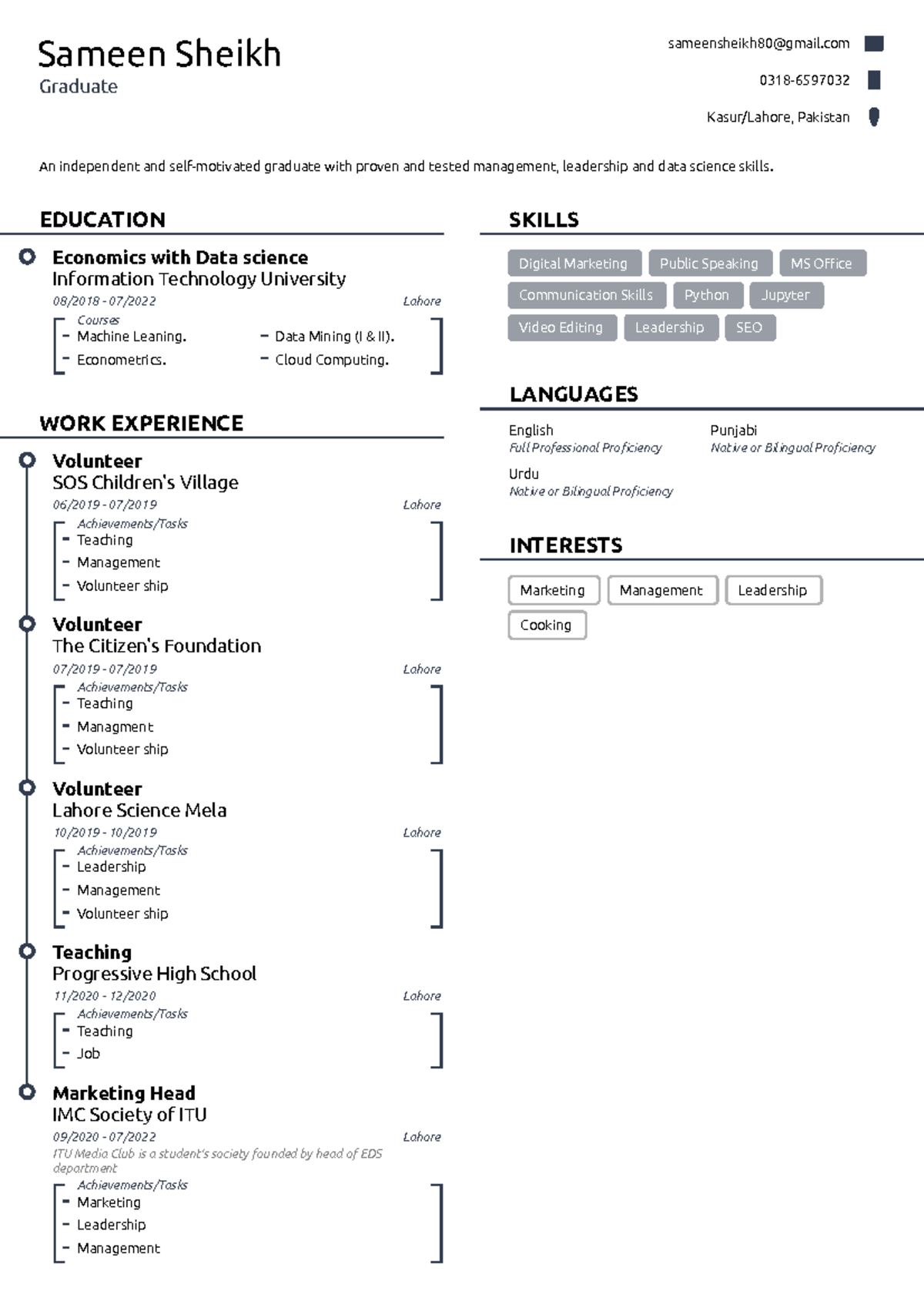 Sameen's Resume - I want to take help from your notes - Sameen Sheikh ...
