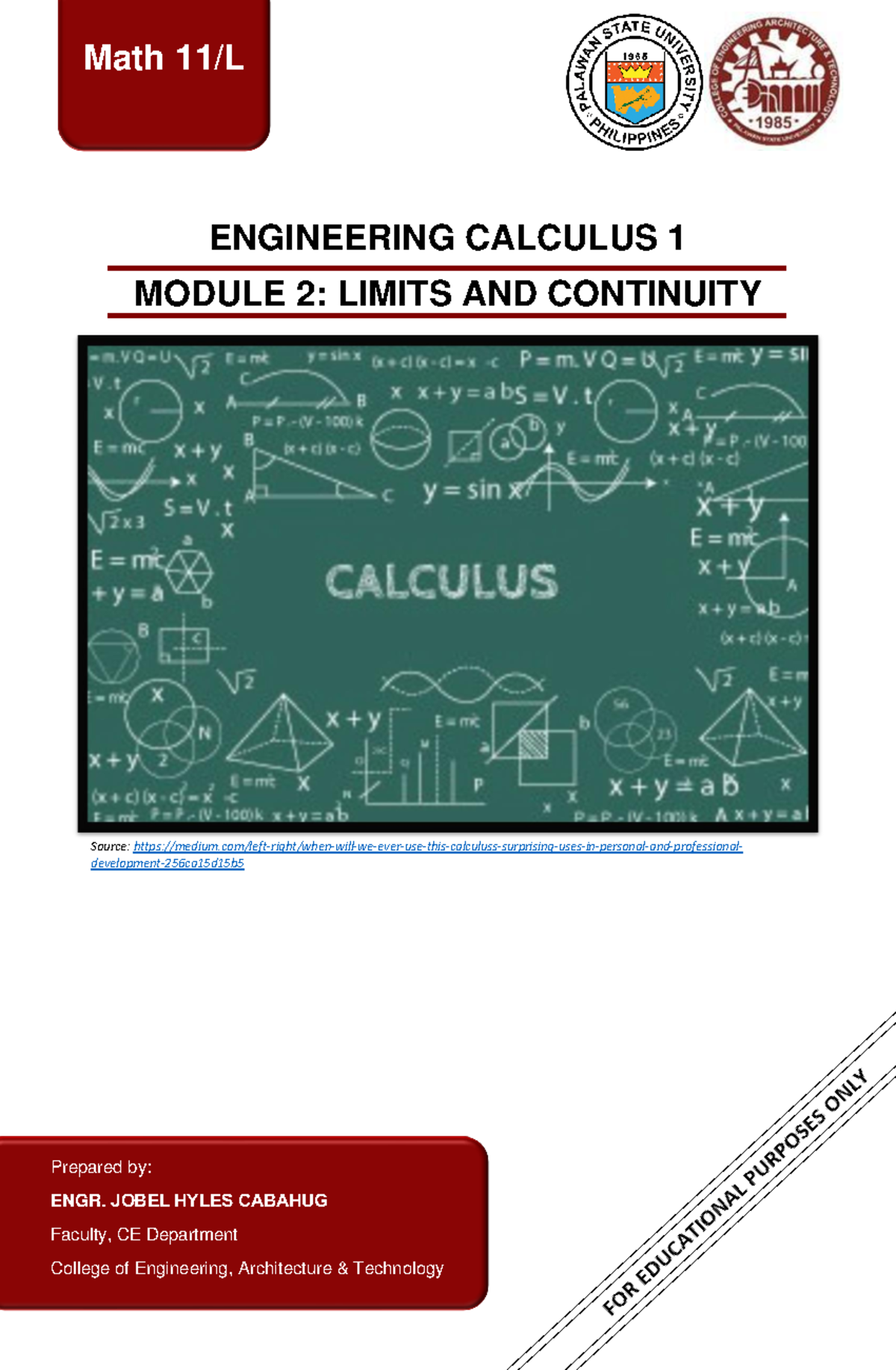 M2 Limits and Continuity - ENGINEERING CALCULUS 1 MODULE 2: LIMITS AND CONTINUITY Math 11/L ...