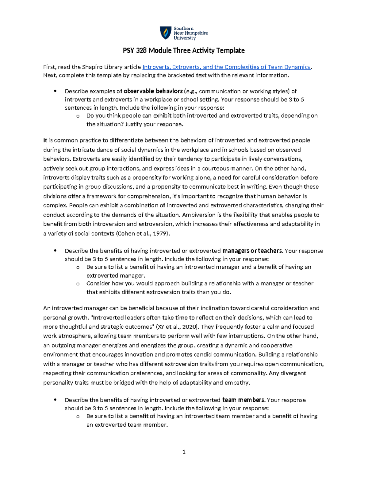 PSY 328 Module Three Activity - Next, complete this template by ...