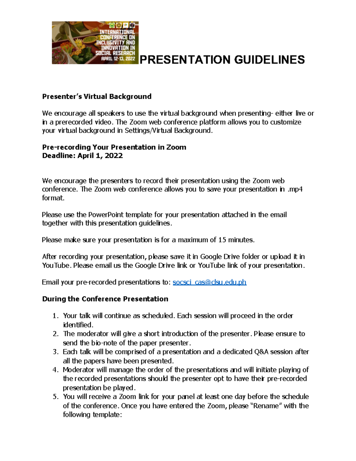 Presentation Guidelines - PRESENTATION GUIDELINES Presenter’s Virtual ...