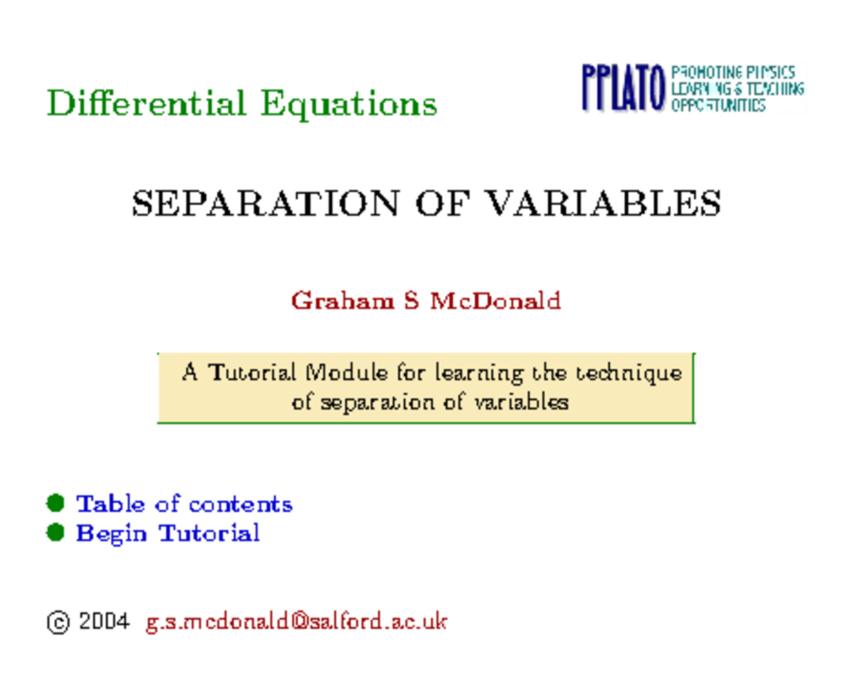 M2 02 Separation of Variables - Differential Equations SEPARATION OF ...