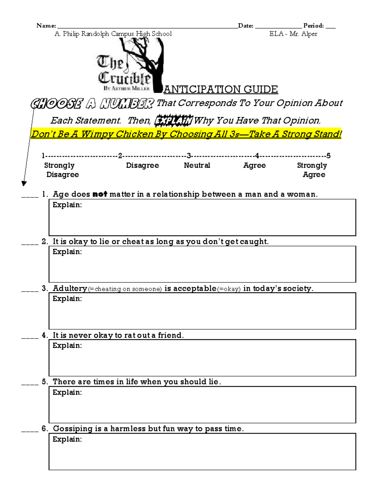 Crucible Anticipation Guide -Alper - Name: - Studocu