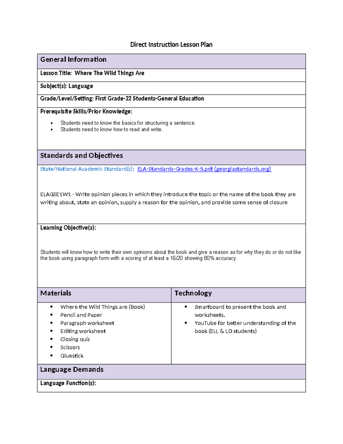 Lp direct instruction lesson plan template - Direct Instruction Lesson ...