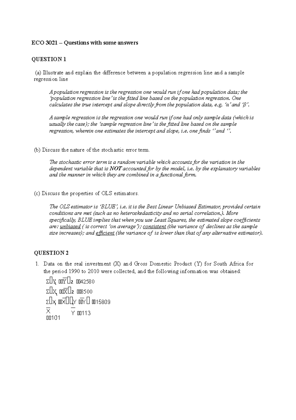 Review Questions - ECO 3021 – Questions with some answers QUESTION 1 (a ...