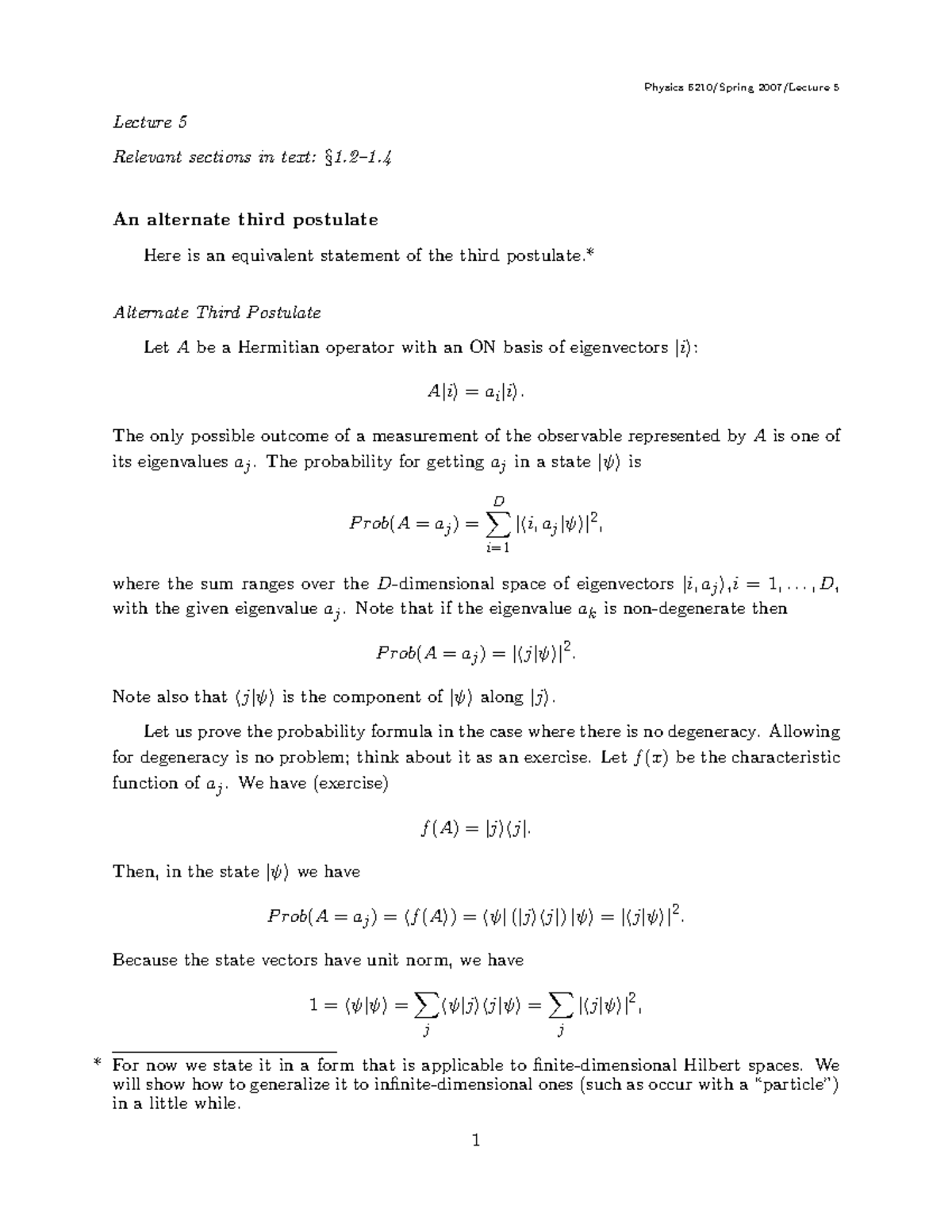 05.pdf an alternat third postulate - Lecture 5 Relevant sections in text:§1–1. An alternate ...