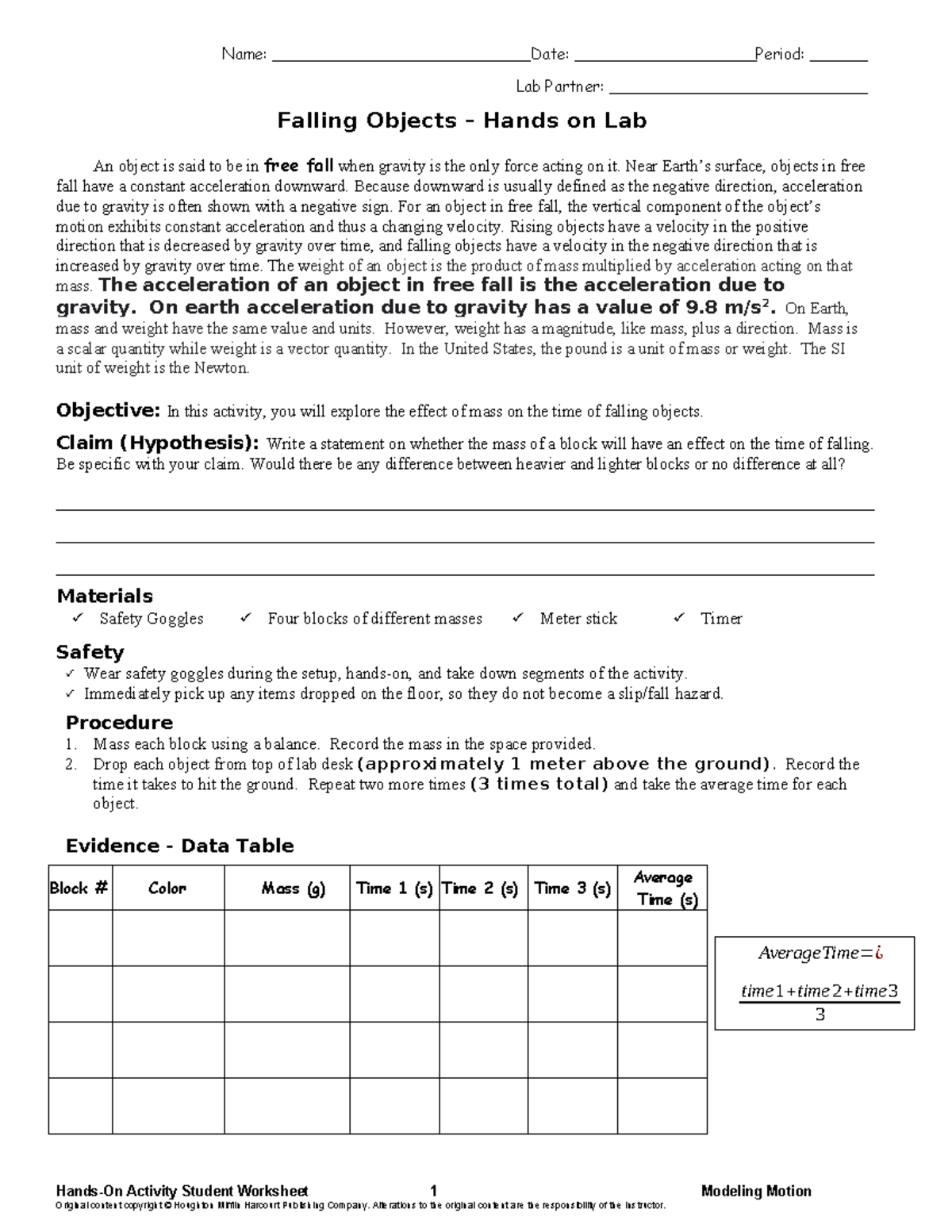 7 Falling Object - Hands on Lab (S) - Name ...