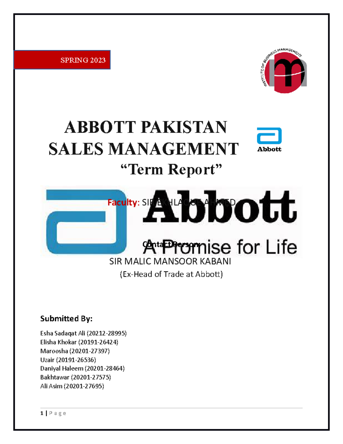 Abbott Brand Report - ABBOTT PAKISTAN SALES MANAGEMENT “Term Report ...