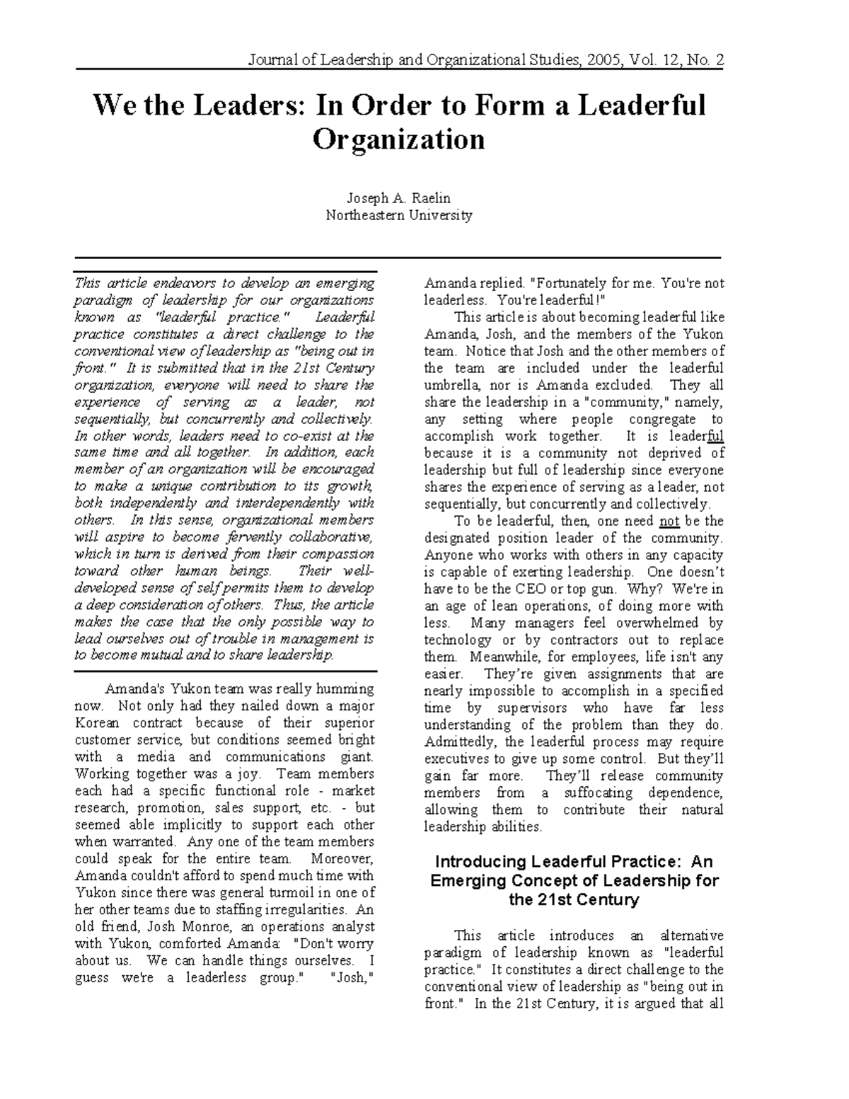 We the Leaders in Order to Form a Leaderful Organization - Journal of ...
