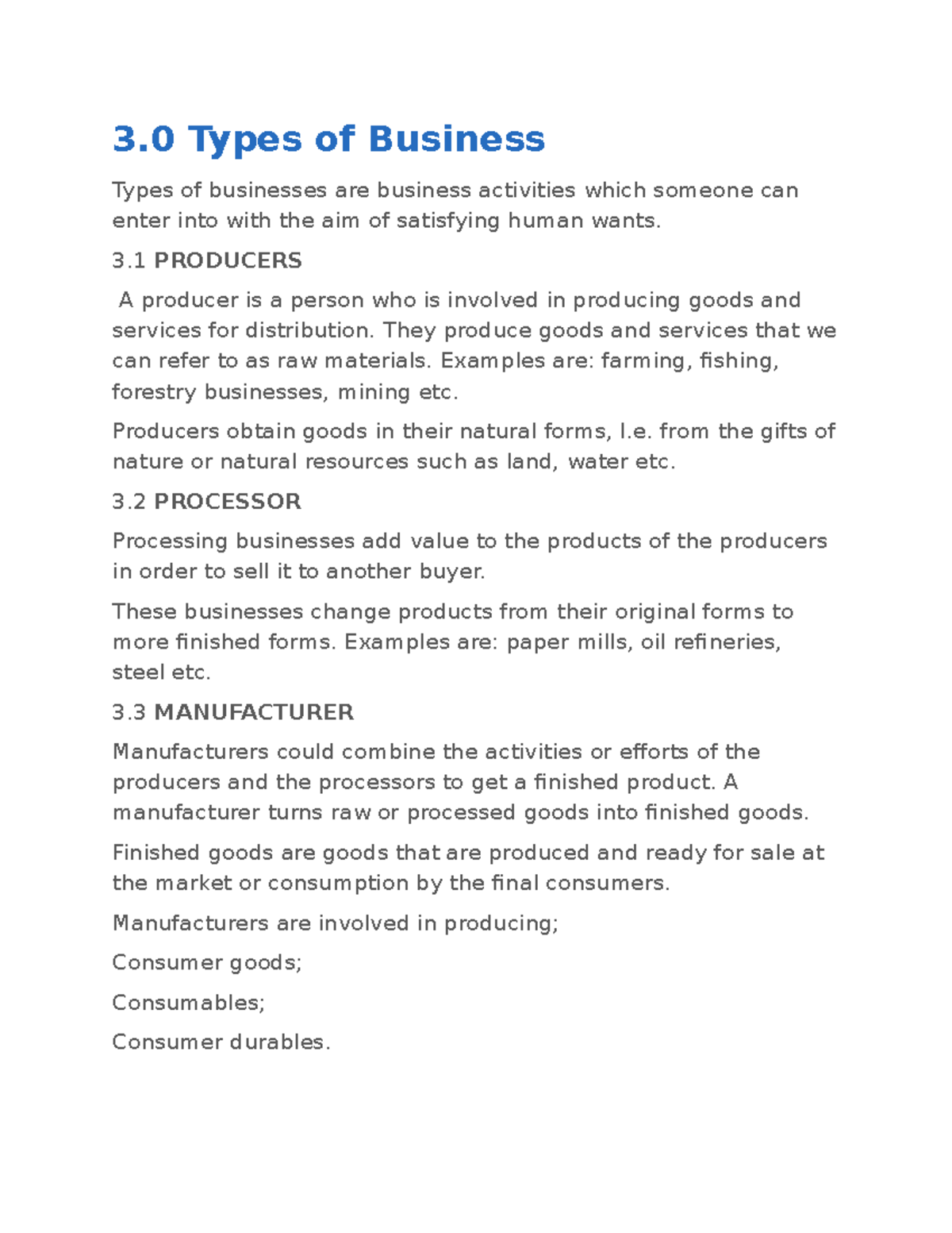 Types of business - Lecture notes 1 - 3 Types of Business Types of ...