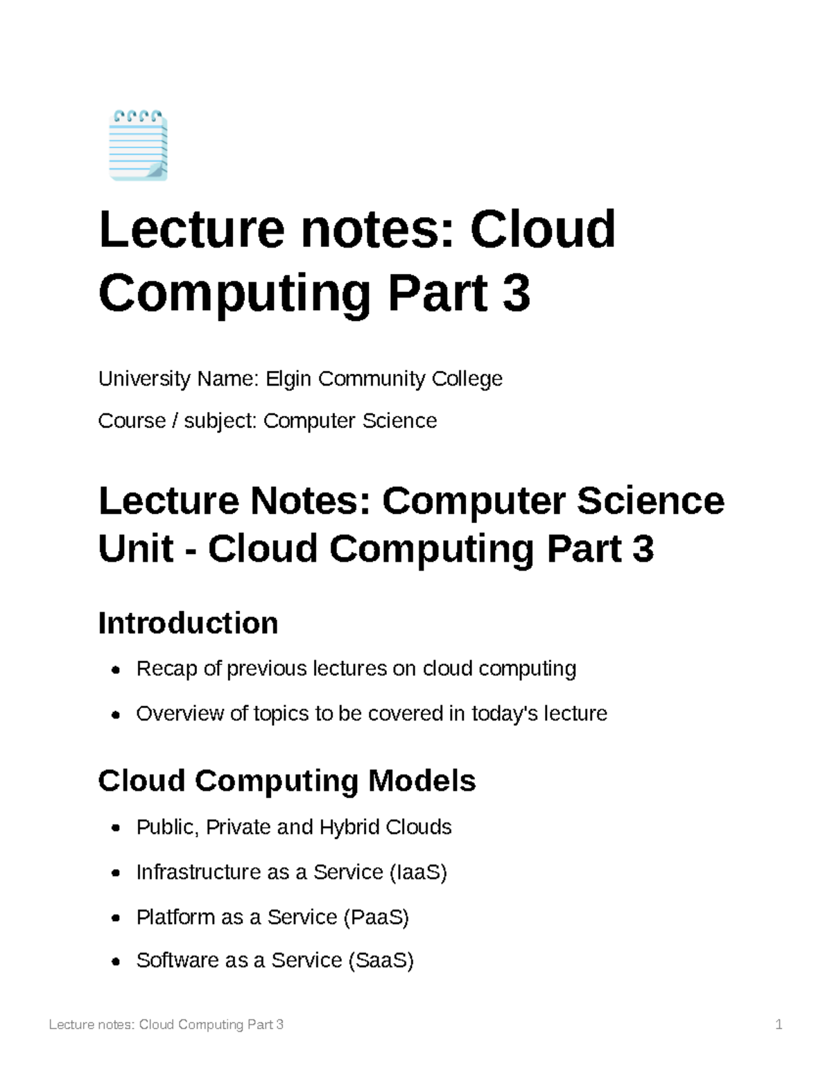 Lecture notes Cloud Computing Part 3 - f Lecture notes: Cloud Computing ...