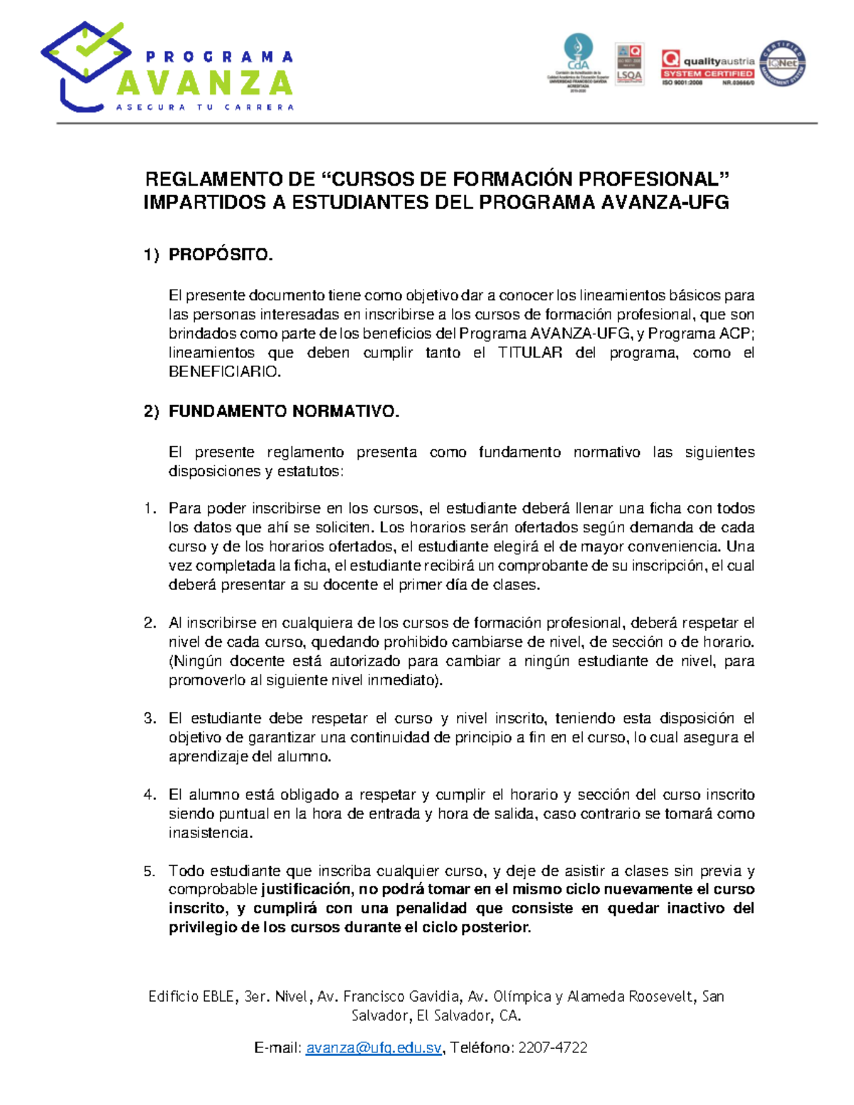Reglamento UFG Inscripcion Cursos Programa Avanza 01-2021 Digital ...